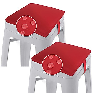 GUEGLSA Outdoor Bar Stool Cushions Square 14 Inch,Non Slip Square Seat Pad with Ties 14x14in,Waterproof Chair Cushions for Bar Stools,Cushion Only,Set of 2,(Red)