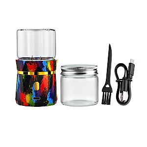 Electric Herb Grinder, Small Spice Grinder Electric Herb Grinders Mini Size 2inx3.5inches with 2pcs 1.7oz/50ml Glass Jar Herb Jar Portable Herb Grinder Rechargeable Automatic Herb Grinder