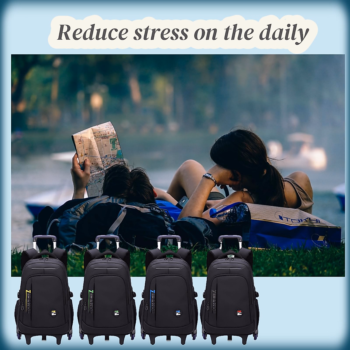 Elementary Trolley Backpack Senior High School Rolling Carry-on Luggage BookBag with Wheels for Teens