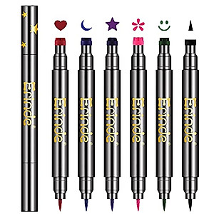 Erinde 6 Colors Double-headed Liquid Eyeliner Stamp Pen Set, Blue Red Pink Purple Green Black Colorful Winged Eye Liners for Women, Waterproof Long-Lasting Star Moon Heart Eye Face Makeup