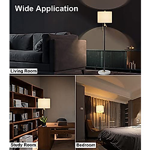 Floor Lamp for Living Room Adjustable Tall Standing Lamp, 3-Way Dimmable Floor Lamp for Bedroom Office, Black Gold Lamp with Marble Base and White Linen Shade, 6W 3000K LED Blub Included