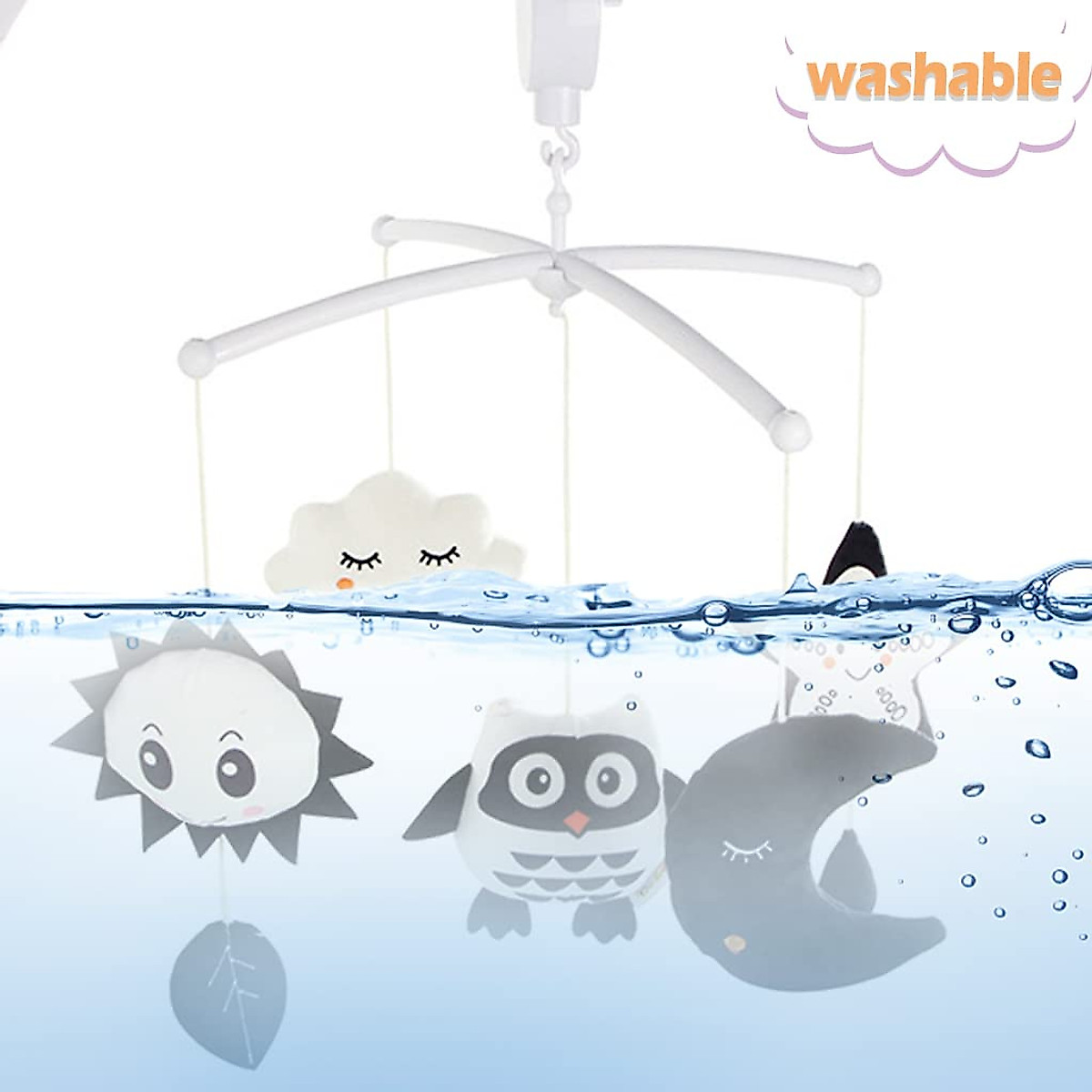 KAKIBLIN Baby Crib Mobile, Mobile for Crib with Hanging Rotating Toys, Nursery Mobile for Newborns with Music Box, Black and White Mobile for Baby Girls & Boys 0-24 Months,Owl