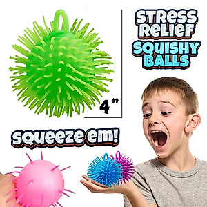 Bedwina Puffer Balls (Pack of 12) - Stress Balls Bulk, Neon Sensory Ball, Stress Relief Squishy Balls & Therapy Ball Toy for Kids for Goodie Bags, Stress Balls Bulk
