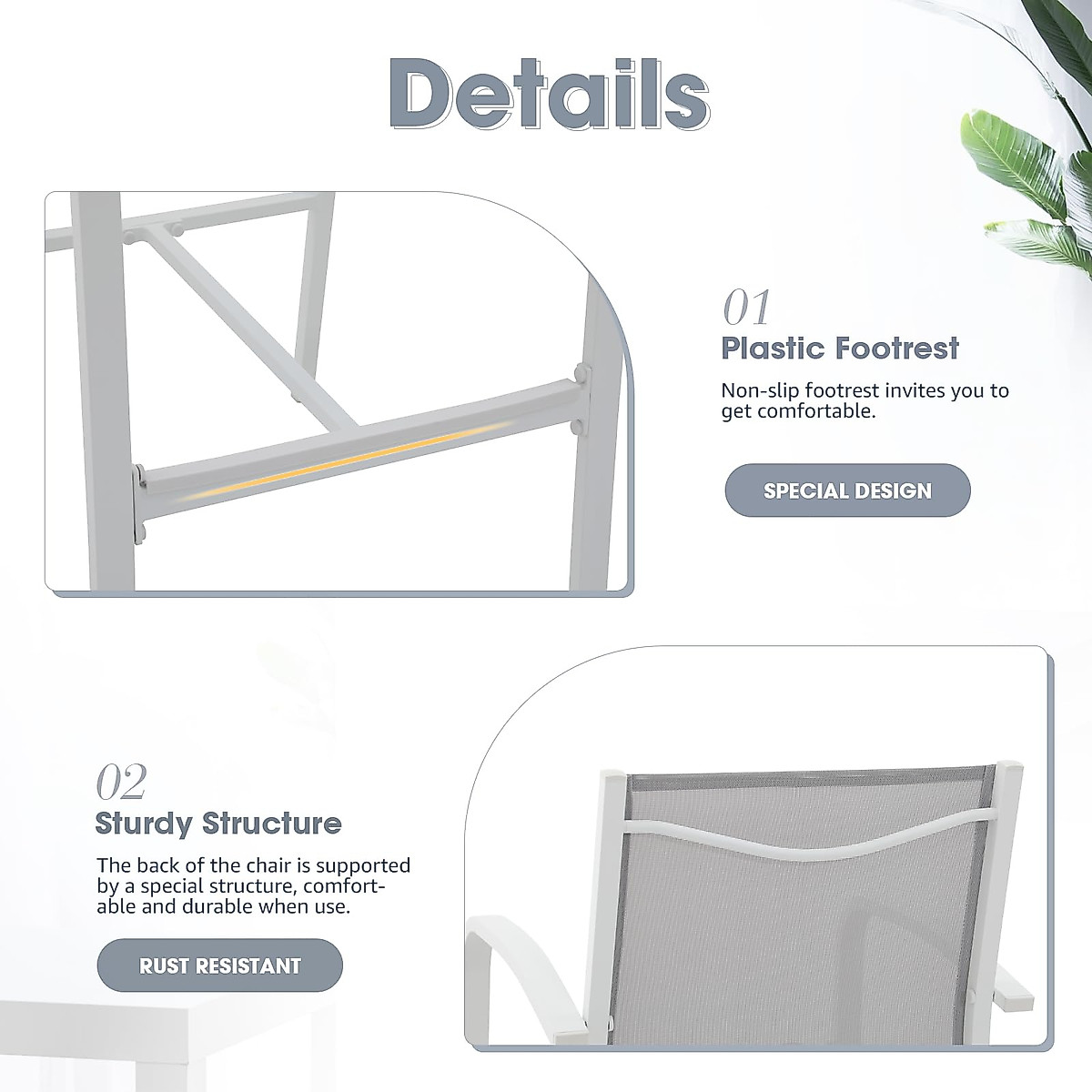 OC Orange-Casual Outdoor Bar Stool Set of 2, All-Weather Aluminum Textile Fabric High Top Patio Dining Chair, Counter Height Metal Barstool High Back Armchair, for Backyard, Porch, Balcony, White