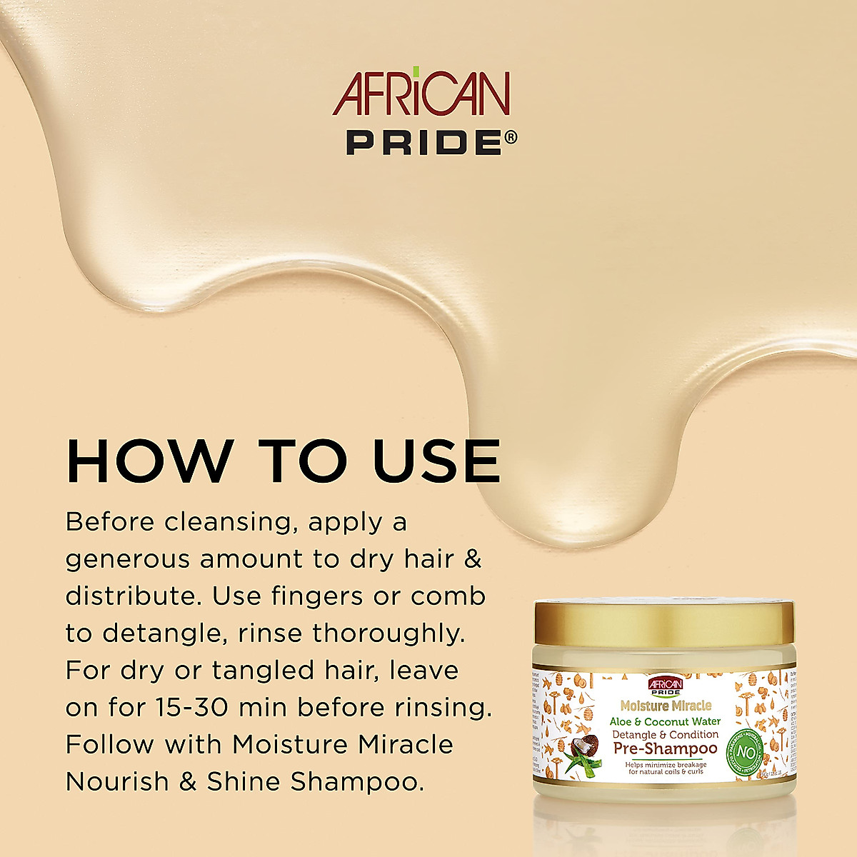 African Pride Moisture Miracle Pre-Shampoo & Leave-In Cream - Helps Minimize Hair Breakage & Provides Intense Moisture for Natural Coils & Curls, Detangles & Conditions, 12 Oz & 15 Oz