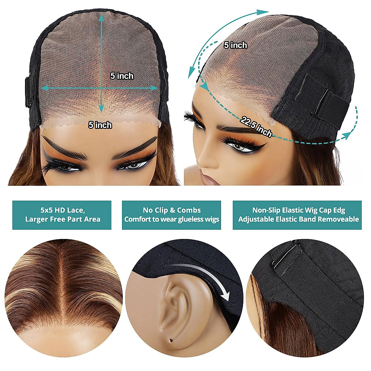 Allove Glueless Wigs Human Hair Pre Plucked Pre Cut 24 Inch 5x5 HD Lace Closure Wigs Human Hair 180% Density Body Wave Lace Front Wigs Human Hair 4/27 Ombre Highlight Honey Blonde Wig Human Hair