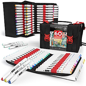 ARTEZA Alcohol Markers Set of 60 Colors, EverBlend Dual Tip Markers for Artists in 72-Slot Art Case, Fine and Broad Chisel Nib