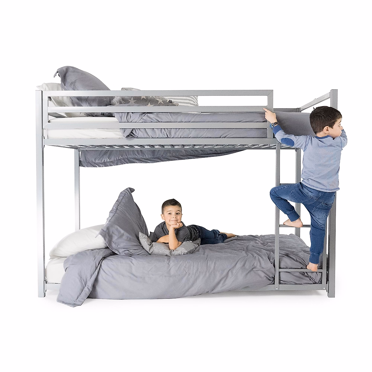 DHP Miles Metal Bunk Bed, Silver, Twin over Twin