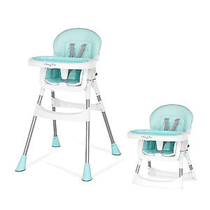 Dream On Me Portable 2-in-1 Tabletalk High Chair, Convertible Compact High Chair, Light Weight Portable Highchair, Aqua