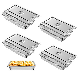 Hotel Pan, Full Size Steam Table Pan 4" Deep Stainless Steam Table Pan with Lid Full Size Food Pan 20.8" L x 13" W Anti Jam Stainless Steel Buffet Pan Commercial Stainless Steel Pan (4 Pack)