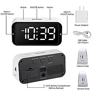 AIMILAR LED Digital Alarm Clock for Bedroom Dual Alarm Clocks with Snooze for Heavy Sleepers Adults Kids with USB Port for Charging 10~100dB Adjustable Volume and 0~100% Dimmer Level