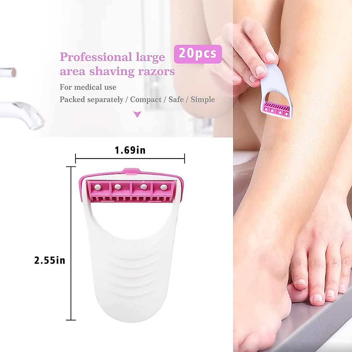 Disposable Blade Razor 20 PCS with individed pack, unisex dry/wet use hair removal, Safety Hygiene Protable