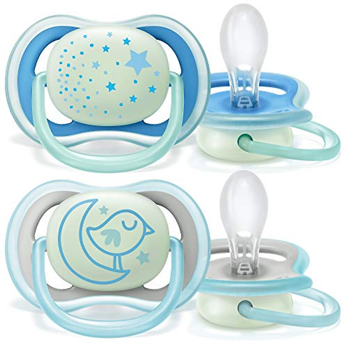 Philips AVENT Ultra Air Nighttime, 6-18 Months Pacifier, Blue, Pack of 4, SCF376/43
