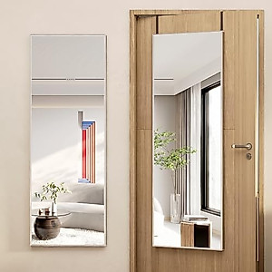 LVSOMT Full Length Mirror, 47"x14" Full Body Mirror, Wall Mounted Mirror, Over The Door Hanging Mirror, Long Mirror for Bedroom Living Room Locker Room, Aluminium Alloy Frame (Silver)
