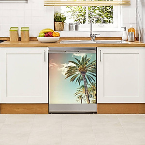 Dishwasher Magnet Sticker Palm Trees Over Cloudy Sky Old Style Magnetic Refrigerator Sticker Appliance Covers Home Kitchen Decor for Fridge Metal Door Garage 23x26in