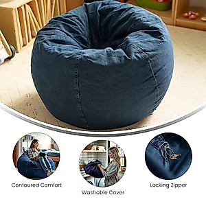Flash Furniture Dillon Small Bean Bag Chair for Kids and Teens, Foam-Filled Beanbag Chair with Machine Washable Cover, Denim