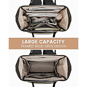 LOVEVOOK Laptop Backpack for Women Fashion Business Computer Backpacks Travel Bags Purse Student Bookbag Teacher Doctor Nurse Work Backpack with USB Port, Fits 17-Inch Laptop Beige-Black