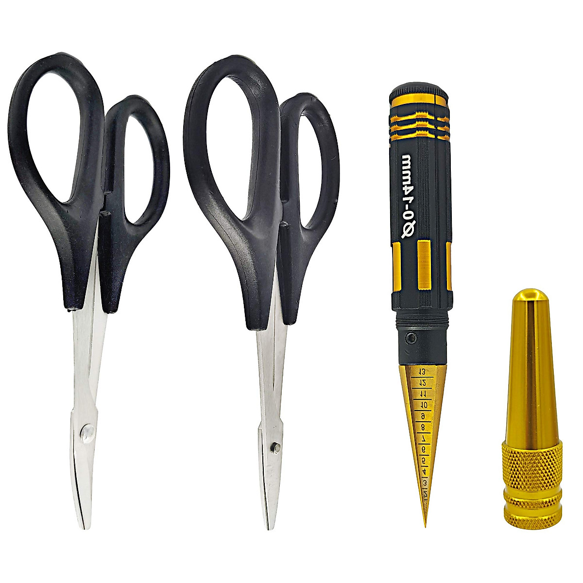 HOPLEX RC Body Reamer 0-14mm Hole Puncher with Sleeve and Curved Scissors & Straight Scissors Set RC Car Body Mounting for RC Car Truck Bodyshell Hobby Repair Tools