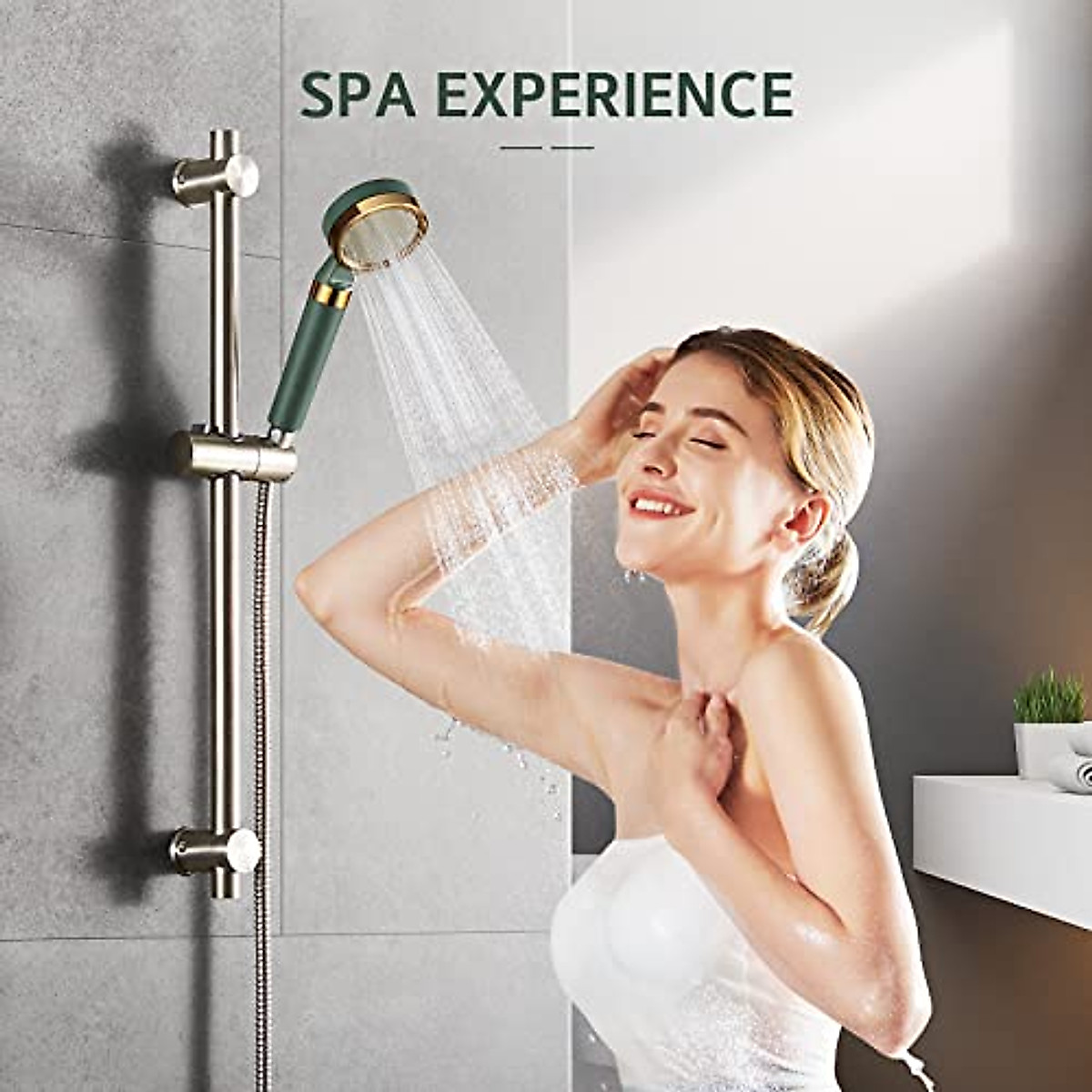 Aiberle Filter Shower Head with 5 Filters, High Pressure Handheld Shower Head Sprays, Double Layer Filtration System Shower Filter Head Sprayer with Non-Slip ABS Material, Spa Showerheads, No Hose