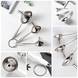 3 in 1 Metal Funnels for Filling Bottles Stainless Steel Small Kitchen Funnel Set for Transferring Essential Oils Liquid Fluid Spice Dry Ingredients Powder, Durable and Dishwash Safe