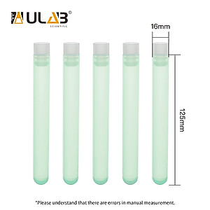 ULAB Plastic Test Tubes with Flange Stoppers, 50pcs of Dia.16x125mm Macaroon Party Tubes Shot Glasses, Green Color, 50pcs PE Flange Stoppers, Dia.16mm, Nature Color, UTT1017