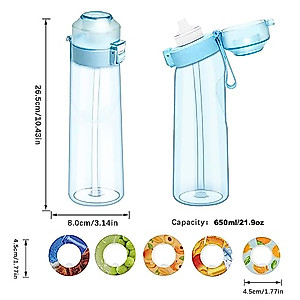 Water Bottle with Flavor Pods,Fruit Fragrance Water Bottle,Scent Water Cup,Sports Water Cup Suitable for Outdoor Sports(B.21.9Oz(Blue)+6 Pods))