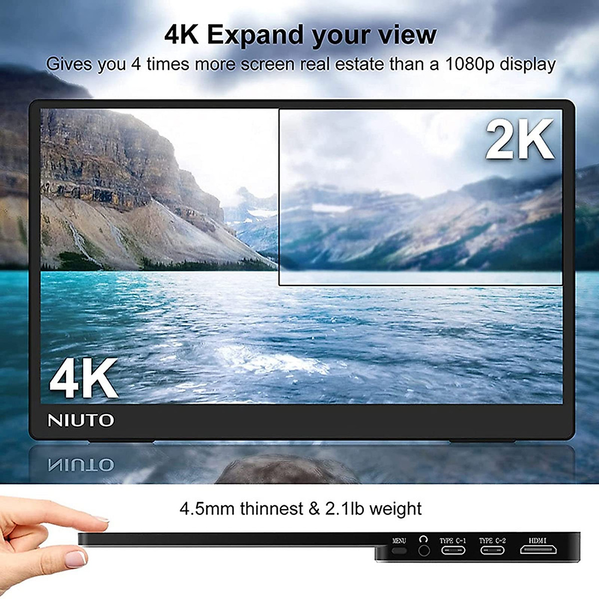 4K 14 Inch 2160P Portable Monitor, 100% SRGB USB-c Mini HDMI Monitor IPS Gaming Monitor with Dual Speakers