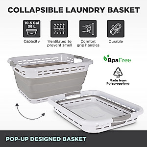 BLACK+DECKER 1 Large 25" Slim Collapsible Laundry Basket - Portable & Space-Saving Basket with Dual Comfort Grip Handles - Ideal for Laundry, Towels, Blankets & More in Small Spaces & Travel, Grey