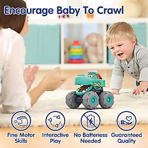 HOLA Toys for 1 + Year Old Boy Gifts, 3 Pack Monster Trucks for Boys Toys for 1 2 + Year Old Boy Girl Gifts, Friction Powered Pull Back Push and Go Toy Cars for Toddler 1-3 Baby Boy Toys 12-18 Months