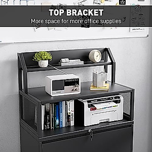Rophefx File Cabinet with Shelves, 2 Drawers Lateral File Cabinet, Printer Stand with Open Storage Shelf, Metal File Cabinet with Lock, Black