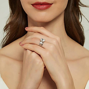 BERRICLE Sterling Silver 3-Stone Wedding Engagement Rings Oval Cut Cubic Zirconia CZ Ring Set for Women, Rhodium Plated Size 7