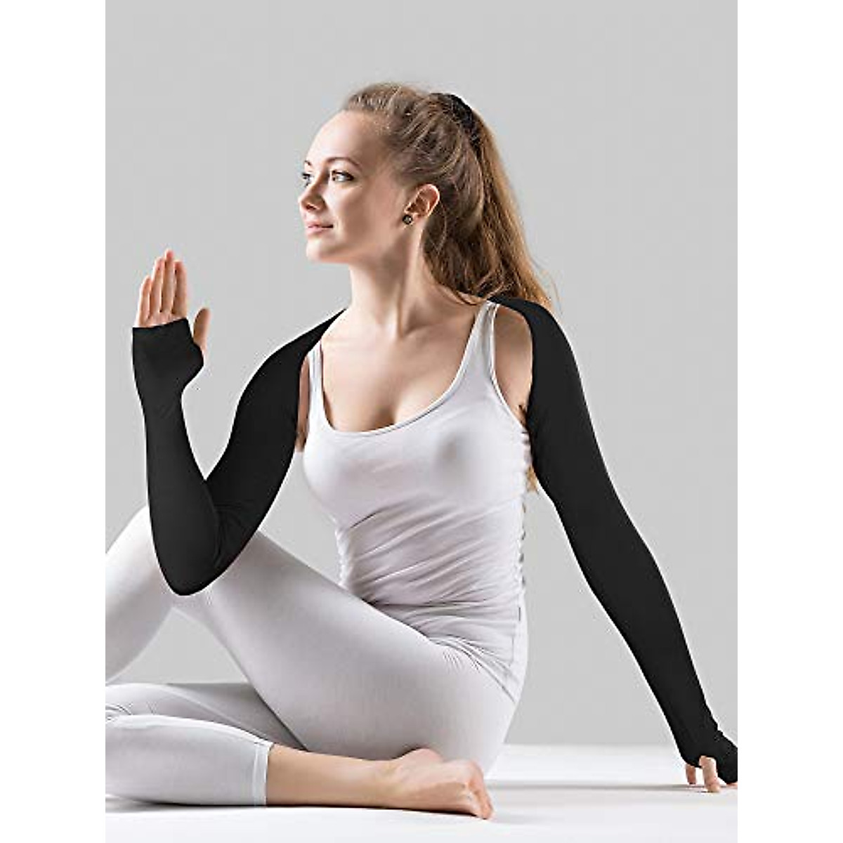 SATINIOR 4 Pieces UV Protection Cooling Shawl Sun Protection Arm Sleeves with Finger Hole(Black)