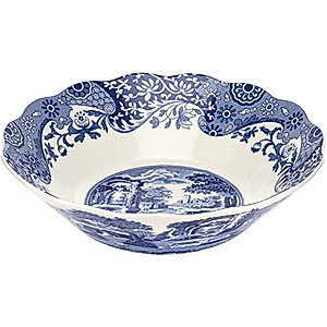 Spode Blue Italian Daisy Bowl | Serve Pasta, Salad, Or Soup | Scalloped Edge Design | Made of Porcelain | Measures 10-Inches | Dishwasher Safe (Blue/White)