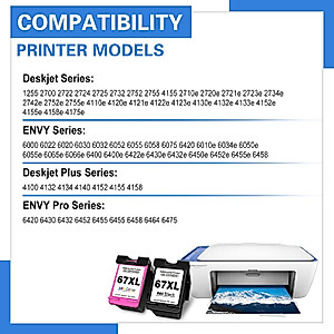 Jonity Remanufactured Ink Cartridge Replacement for HP 67XL 67 XL for Envy 6052 6058 6075 Deskjet 2732 2755 DeskJet Plus 4152 4155 4158 Printer(2 Pack Black & Color) hp67xl