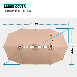 SUPERJARE 14FT Outdoor Patio Umbrella with Base Included, Extra Large Table Umbrella with Fade Resistant Canopy, Double Sided Outdoor Umbrellas for Pool, Deck, Market, Backyard-Beige