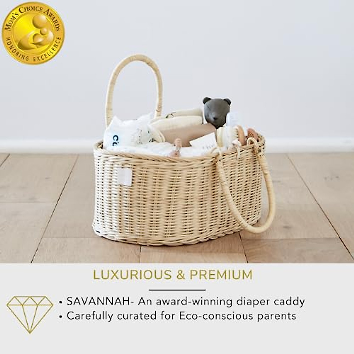 BEBE BASK Baby Diaper Caddy Organizer in Organic Rattan w Removable Divider - Luxury Wicker Diaper Caddy Basket Makes The Perfect Cute Diaper Caddy for Baby Girl & Diaper Caddy for Baby Boy