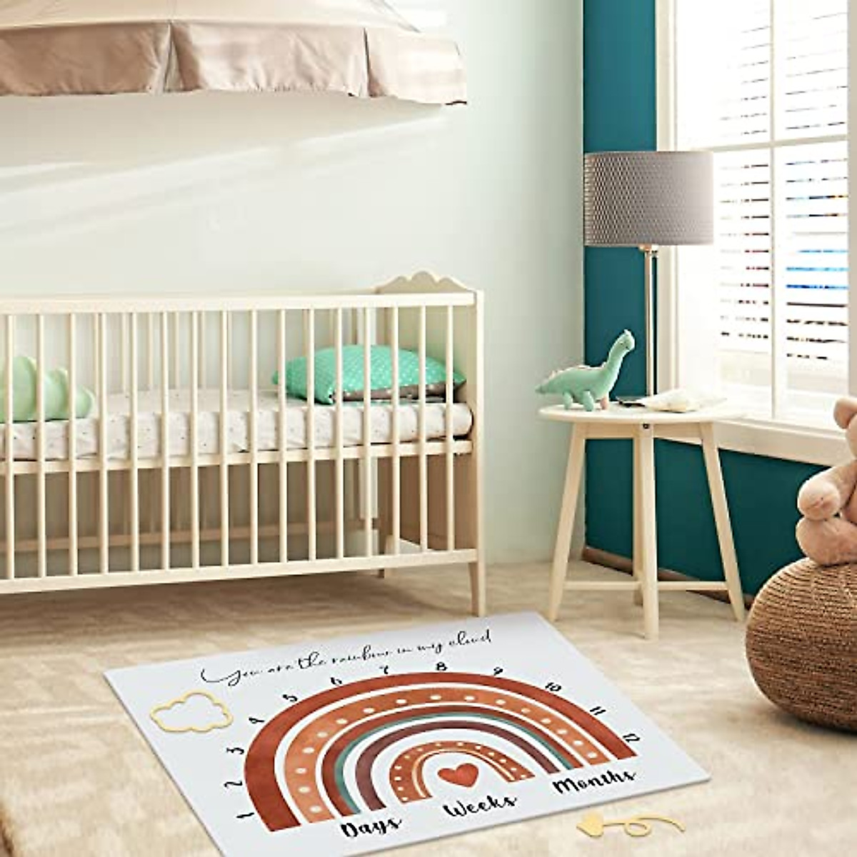 Boho Rainbow Monthly Milestone Blanket Rainbow Newborn Boy Girl Unisex Milestone Blanket Muted Rainbow Baby Monthly Picture Blanket Infant Growth Photography Background Nursery Photo Prop 40 x 50 Inch