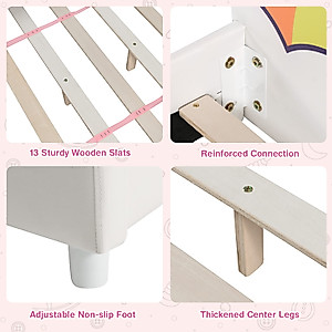 Costzon Twin Bed Frames for Kids, Wood Upholstered Twin Bed Platform with Slat Support, Padded Headboard&Footboard, No Box Spring Needed, Easy Assembly, Fits Standard Twin Mattress (Rainbow)