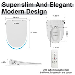 Bolina Toilet Seat Adjustable Heated Seat,Toilet Seat With Remote Control, Warm Water Wash And Dry, Led Night Light And Many More Features