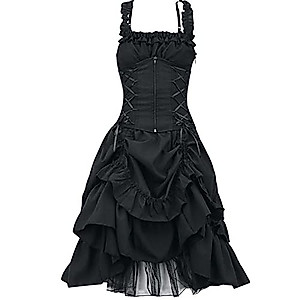 Goth Dress Prime Early Access Gothic Dresses for Women Ruffle Spaghetti Strap Punk Dress with Corset Maxi Prom Dress Tiered Cocktail Party Wear Black 5X