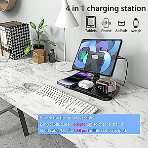 Wireless Charger 4 in 1 for Apple Charging Station for iPhone 15 Pro Max/14/13/12/11 AirPods Pro 2, iPad Stand Dock, Watch Charger for iWatch 9/8/7/6/SE, Charging Station for Apple Multiple Devices