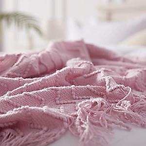NexHome Throw Blankets for Couch Purple Pink Decorative Knit Blanket with Tassel Fringe Soft Lightweight Zigzag Textured Boho Throws (50"x60" Light Lilac)