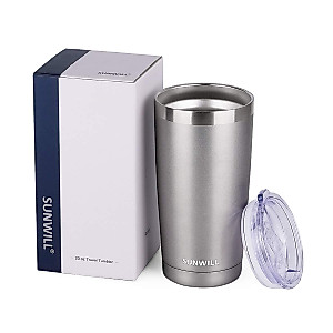 SUNWILL Travel Coffee Tumbler 20 oz, Insulated Mug with Lid, Stainless Steel Cup for Hot and Cold Drinks, Cool Grey