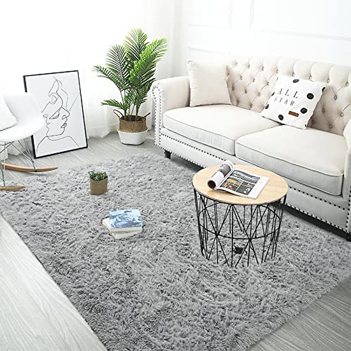 LOCHAS Ultra Soft Indoor Modern Area Rugs Fluffy Living Room Carpets for Children Bedroom Home Decor Nursery Rug 4x5.3 Feet, Gray
