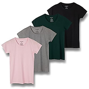 4 Pack: Womens Cotton Crew Neck Scoop Short Sleeve T-Shirt Women Shirt Tshirt Tshirts Shirts Athletic Tee Tops Casual Blouse Tees Lounge Ladies Basic Workout Classic Relaxed Loose Fit - Set 4,L