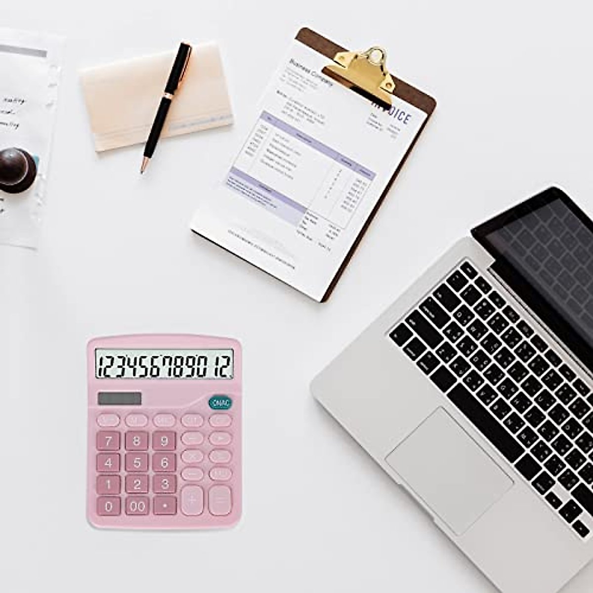 EooCoo Basic Standard Calculator 12 Digit Desktop Calculator with Large LCD Display and Sensitive Button for Office, School, Home & Business Use - Pink