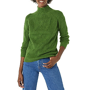 Amazon Essentials Women's Winter Sweater, Soft Touch Funnel Neck Cable Knit, Green, Medium