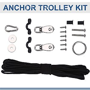 Dilwe Anchor Trolley Kit, Stable Anchor Trolley Kit System with Pulley Pad Eye Ring Hook Accessory Set for Kayak Canoe Boat