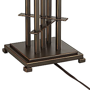 Franklin Iron Works Metro Planes 'n' Posts Rustic Farmhouse Accent Table Lamp 23 1/2" High with Dimmer Bronze Metal Alabaster Art Glass Shade for Bedroom Living Room House Home Bedside Nightstand