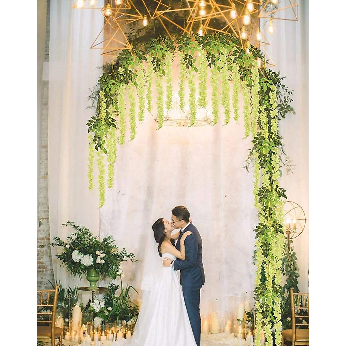 Vanassa 12pcs Artificial Fake Wisteria Vine Garland-GreenDec 3.6FtPiece Silk Wisteria Vine Ratta Hanging Flower for Home Garden Wedding Decor(green), Turquoise